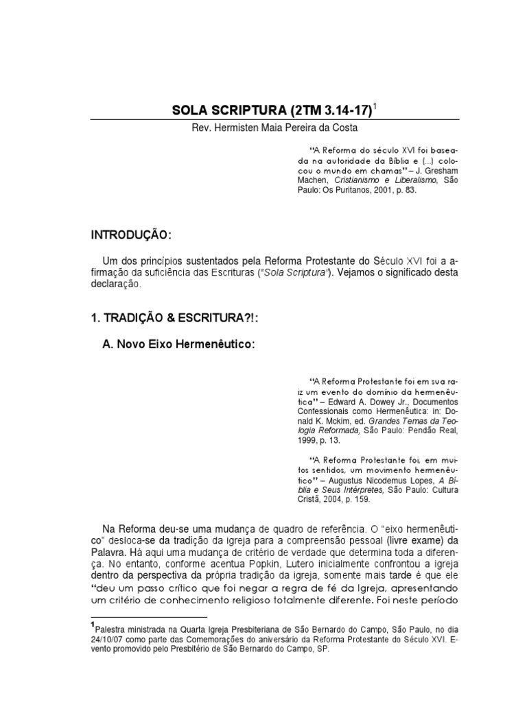Sola Scriptura - Hermisten Maia Pereira Da Costa | PDF | Sola scriptura | Bíblia