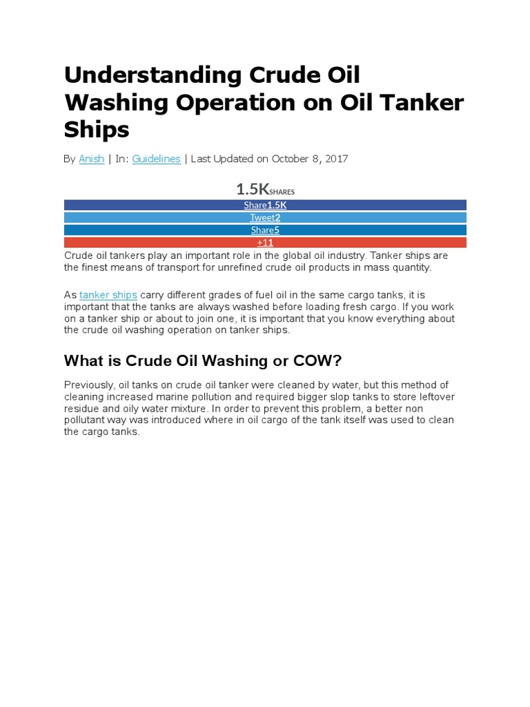 Crude Oil Washing Operations on Tankers | PDF | Oil Tanker | Transport