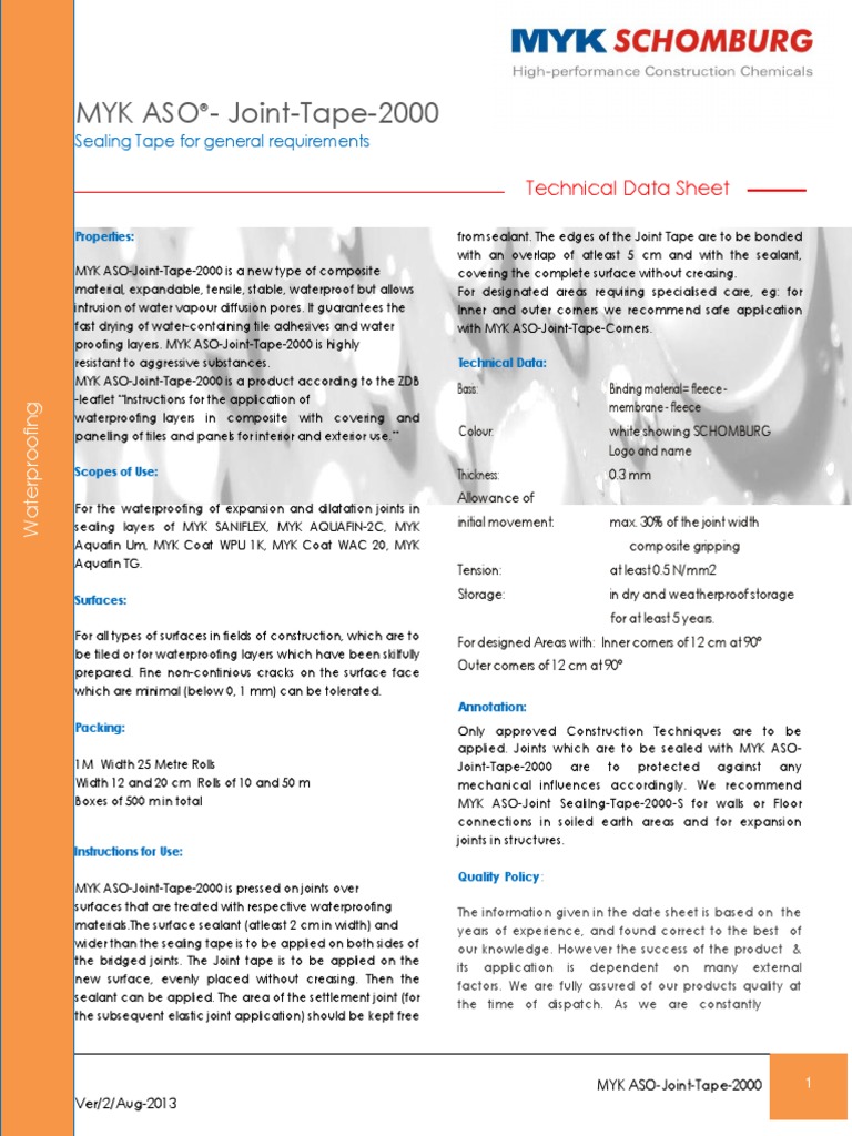 Myk Aso Joint Tape 2000 Ver 2 | PDF | Building Materials | Industries