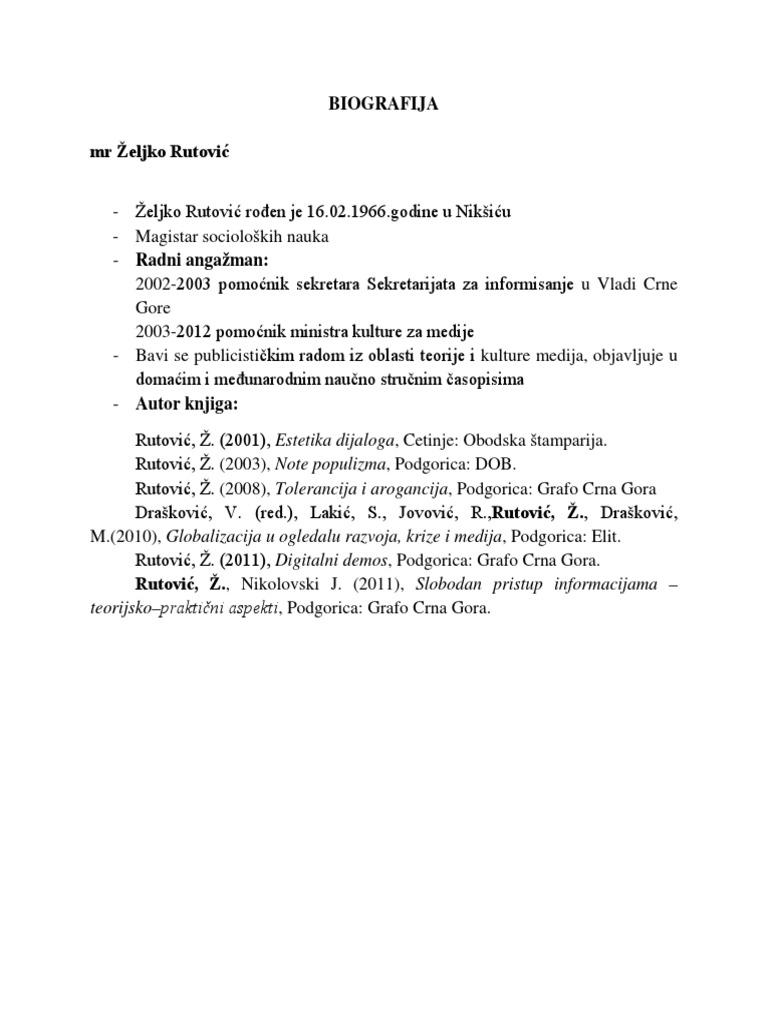 Zeljko Rutovic CV | PDF