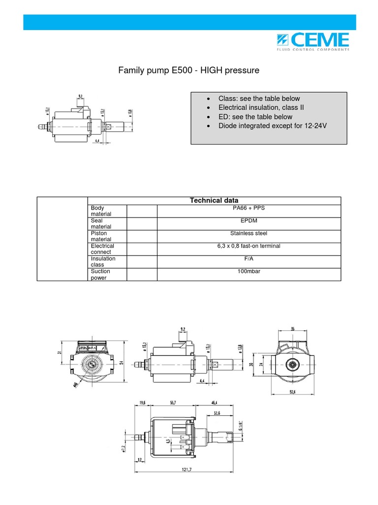 Technical Specification 500 H | PDF | Pump | Manufactured Goods