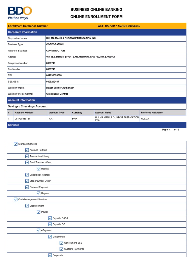 Hulma BOB Enrollment Form | Online Banking | Authentication | Free 30 ...