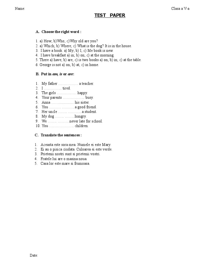 A. Choose The Right Word:: Test Paper | PDF | Foreign Language Studies