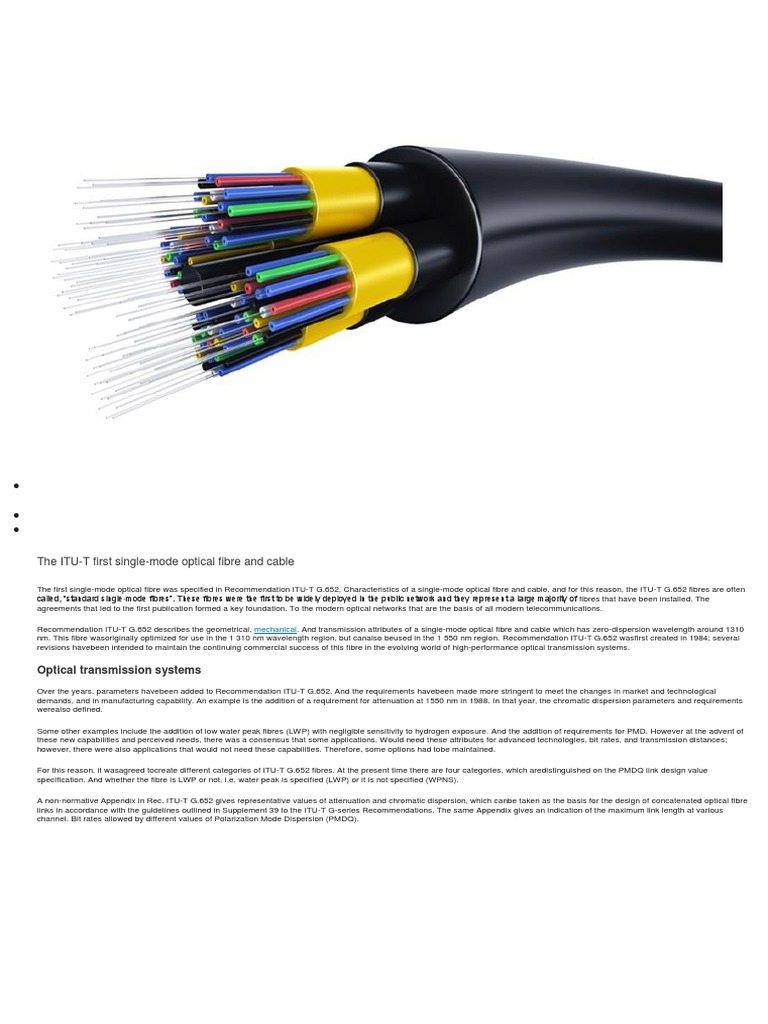 The Itu T First Single Mode Optical Fibre and Cable | PDF | Optical ...