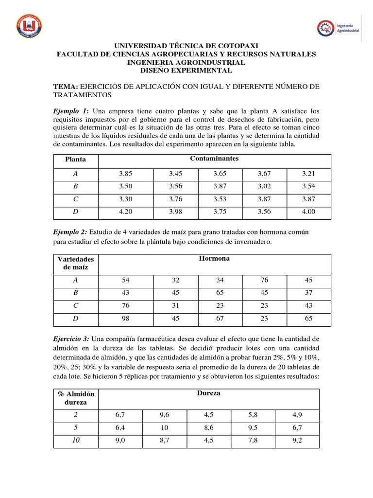 Trabajo Colaborativo-Ejercicios Dca | PDF | Análisis de variación | Alimentos