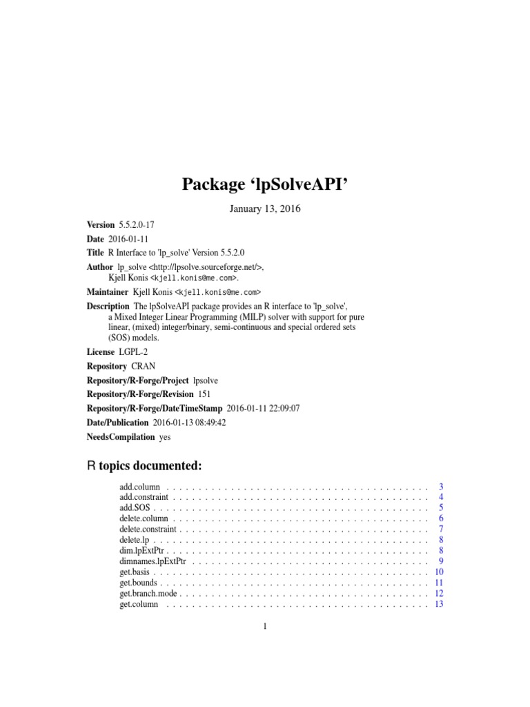 LP Solve API | Download Free PDF | Linear Programming | Parameter (Computer Programming)