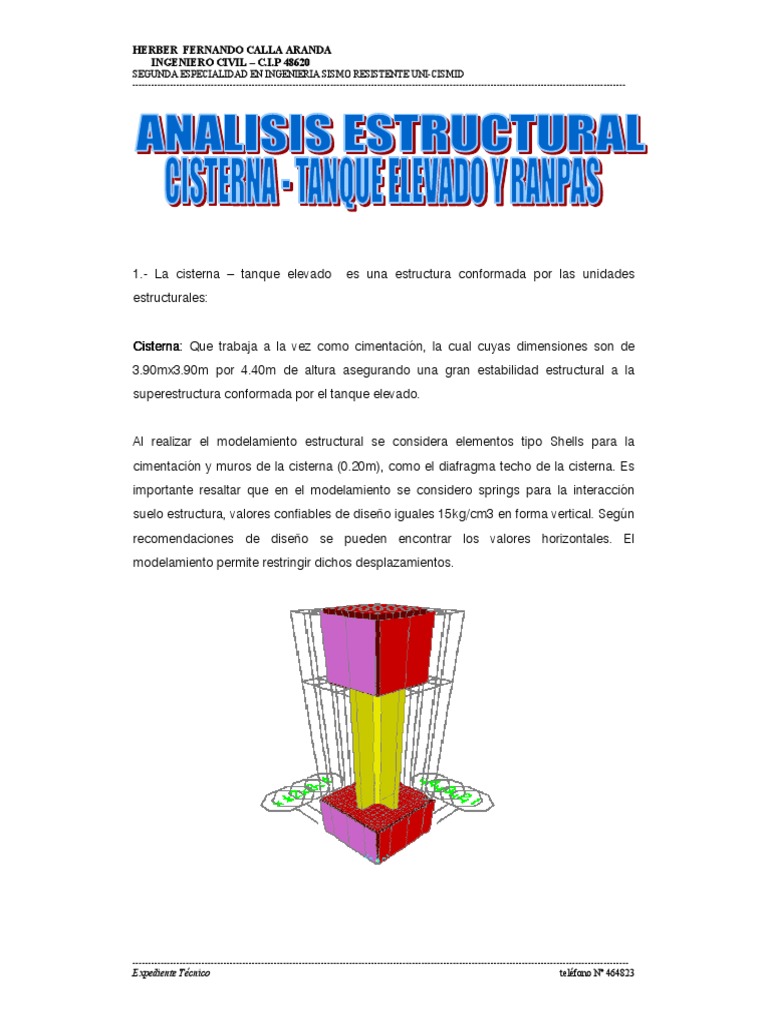 Memoria de Calculo - Cisterna, Tanque Elevado y Rampas | PDF | Rigidez | Análisis estructural