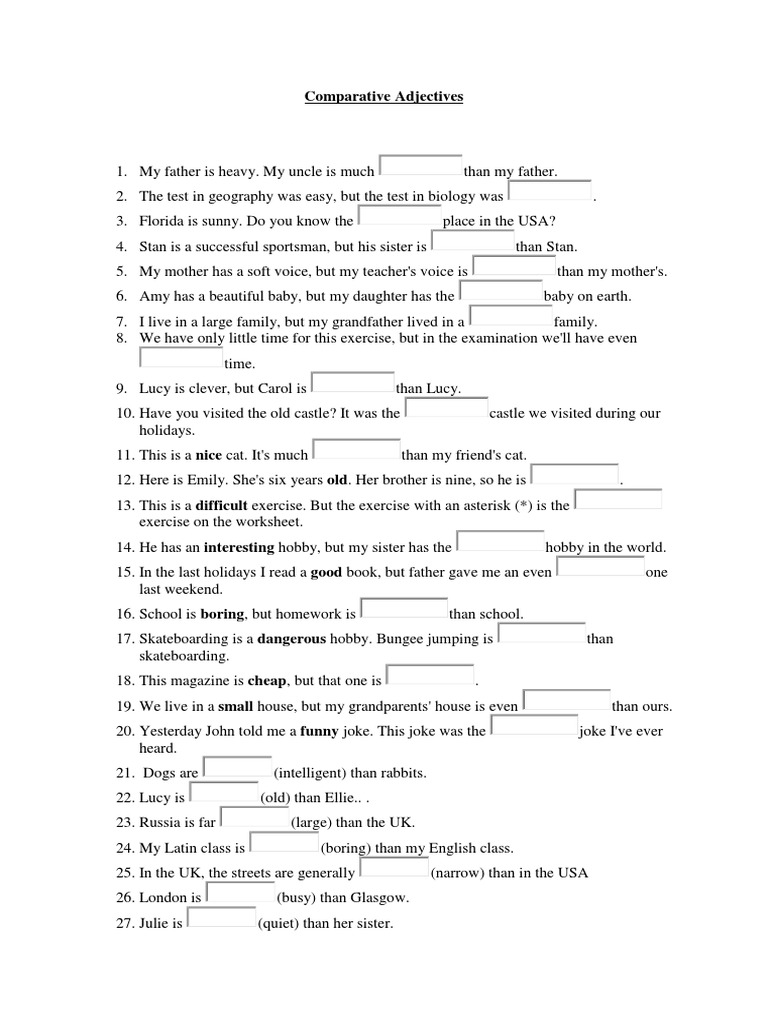 Comparative Adjectives Exercise | PDF