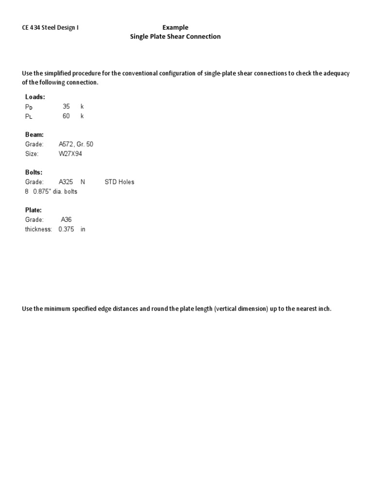 Design Check of a Single Plate Shear Connection Using Simplified ...