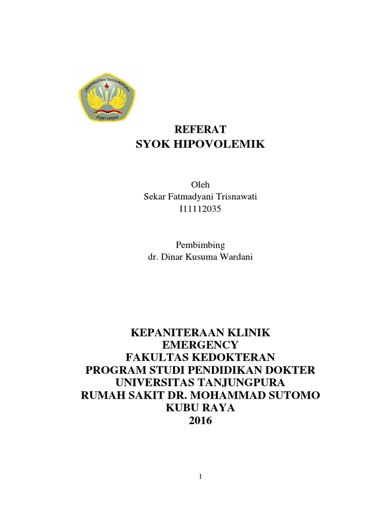 Referat Syok Hipovolemik | PDF