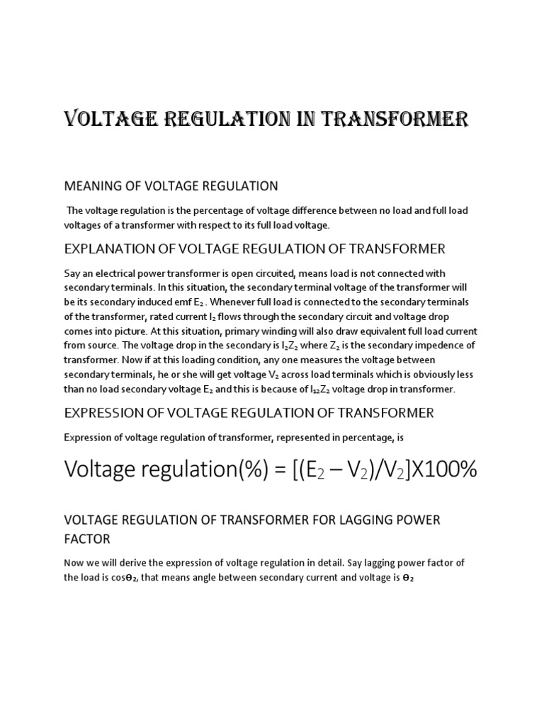 Voltage Regulation in Transformers Explained | PDF | Transformer | Voltage