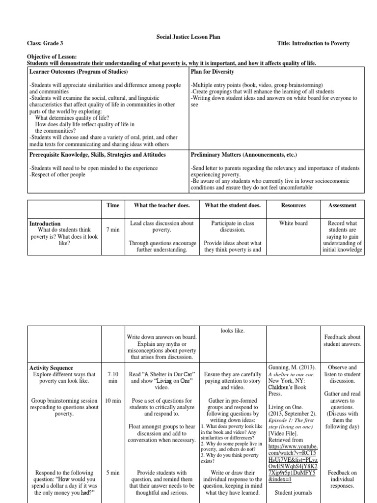 Social Justice: Understanding Poverty | PDF | Lesson Plan | Teaching