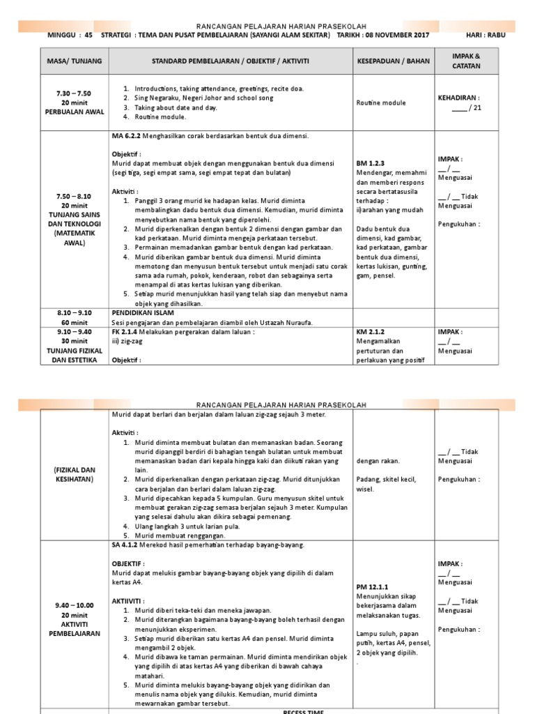 Contoh RPH Prasekolah | PDF