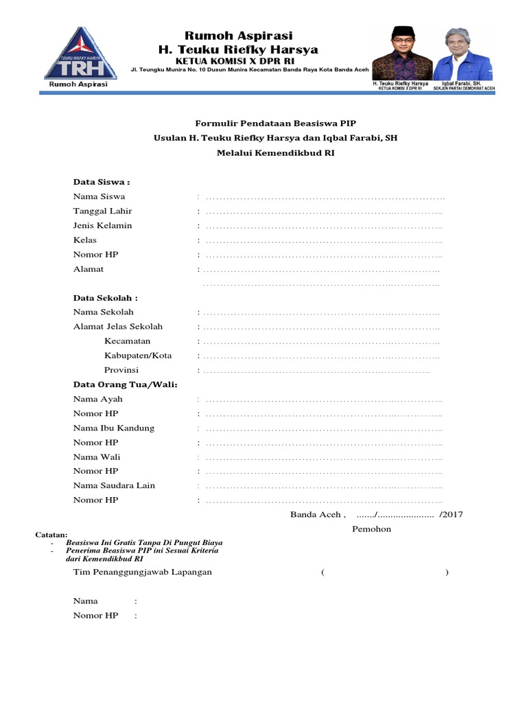 Formulir Pendataan Beasiswa PIP Iqbal Farabi Baru | PDF