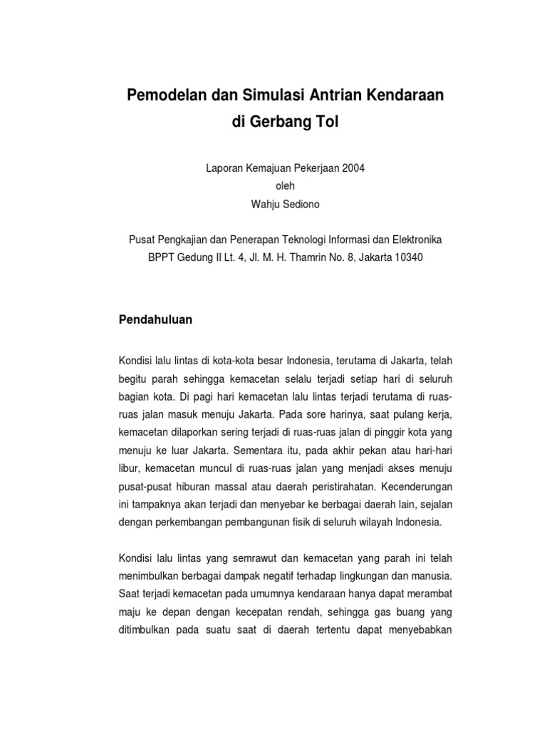 Pemodelan Dan Simulasi Antrian Gerbang Tol | PDF