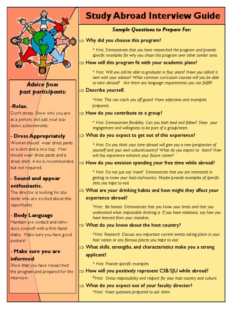 Study Abroad Interview Guide: Advice From Past Participants | PDF | Body Language | Behavioural ...