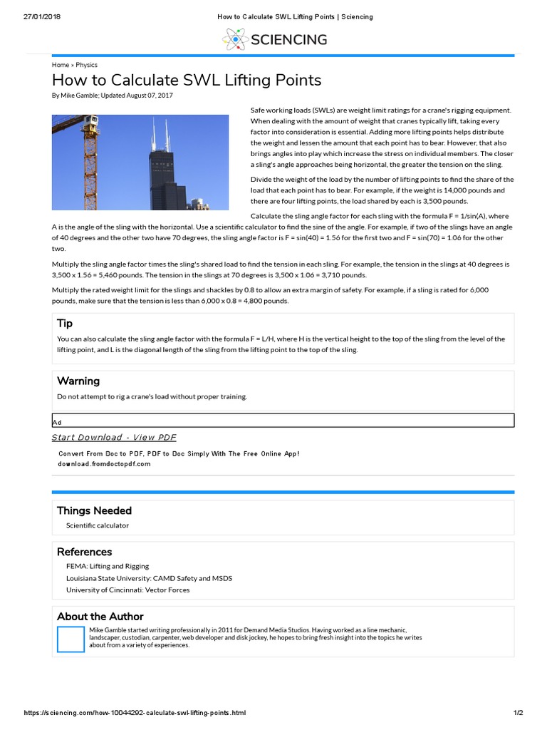 Calculating SWL for Lifting Points | PDF | Sine | Crane (Machine)
