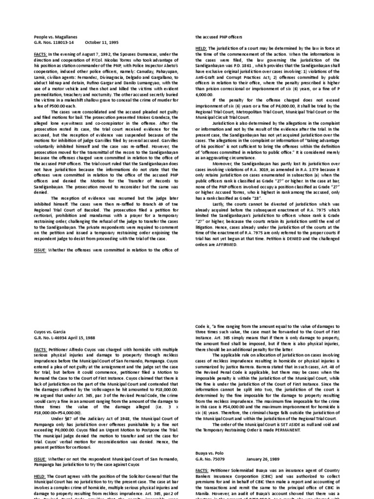 Case Digests For Crimpro | PDF | Lawsuit | Murder