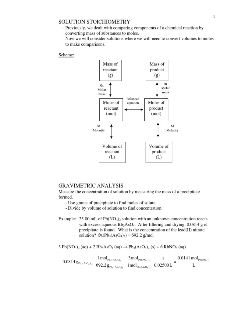 Solution Stoichiometry Notes PDF | PDF | Stoichiometry | Mole (Unit)