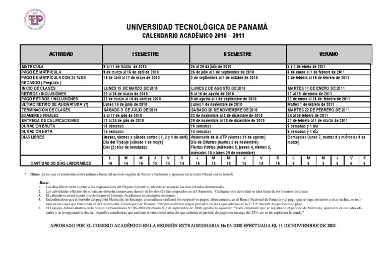 calendario academico utp | Calendario