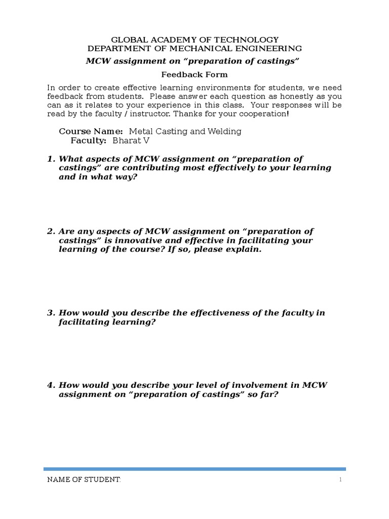 Global Academy of Technology Department of Mechanical Engineering | PDF ...
