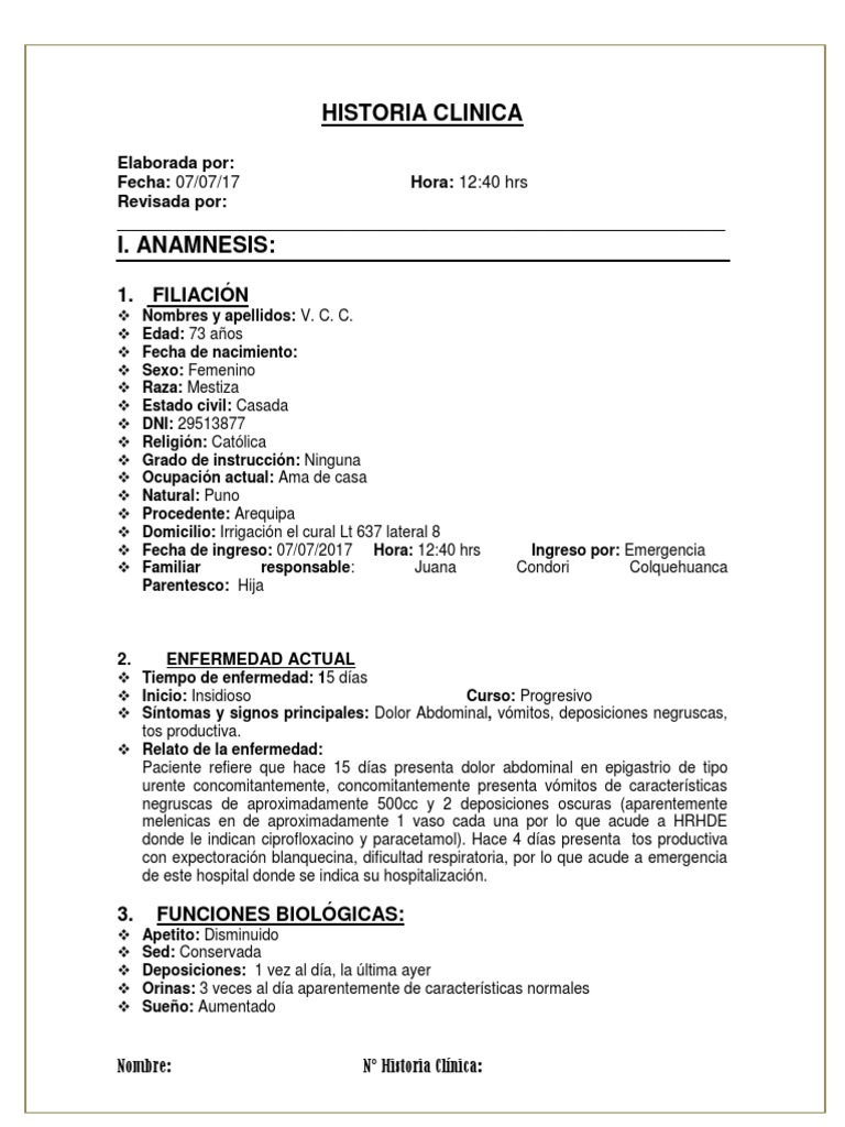 Historia Clinica | PDF | Enfermedades y trastornos | Ciencias de la Salud