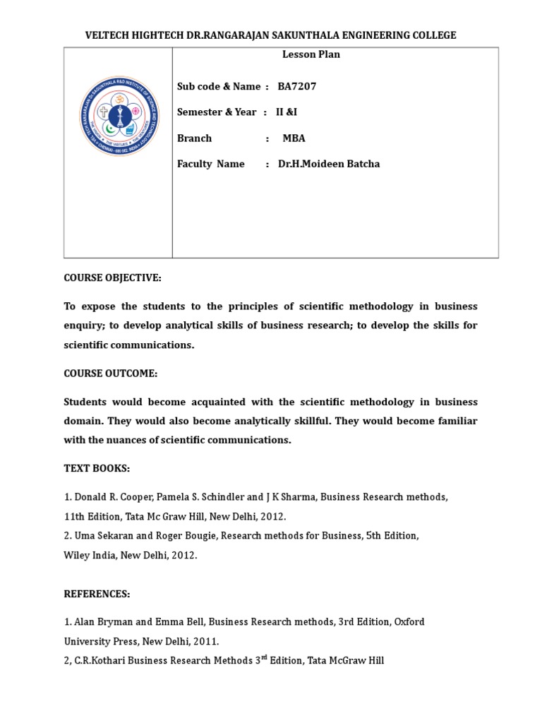 BRM Lesson Plan | PDF | Case Study | Scientific Method