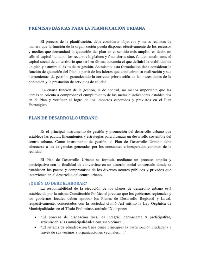 Premisas Básicas para La Planificación Urbana | PDF | Planificación ...