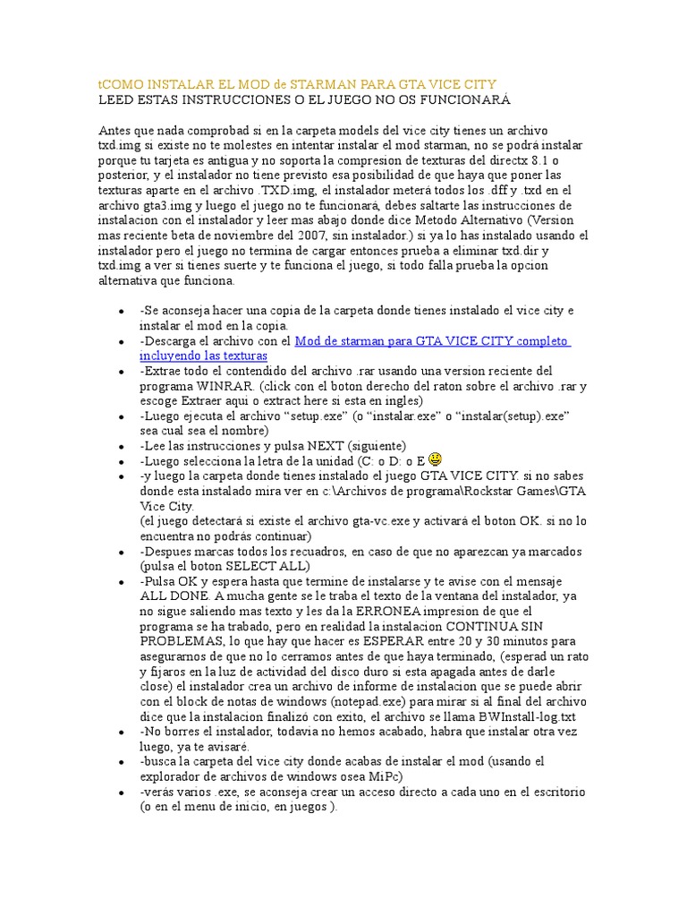 Como Instalar El Mod de Starman para Gta Vice City | PDF | Archivo de computadora | Arquitectura ...