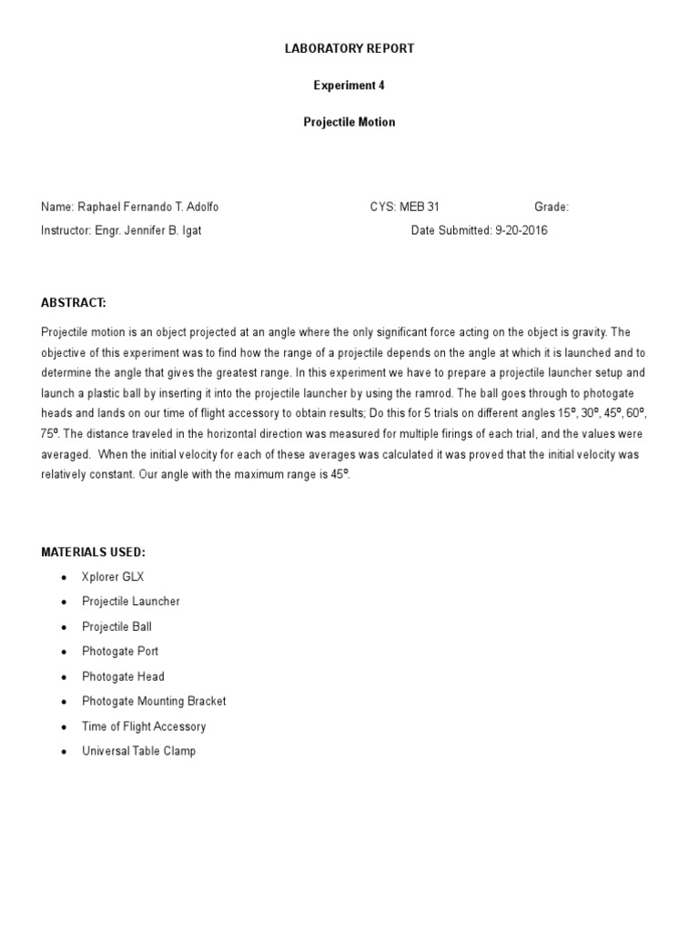 Physics Lab Report 4 | PDF | Trajectory | Physical Phenomena
