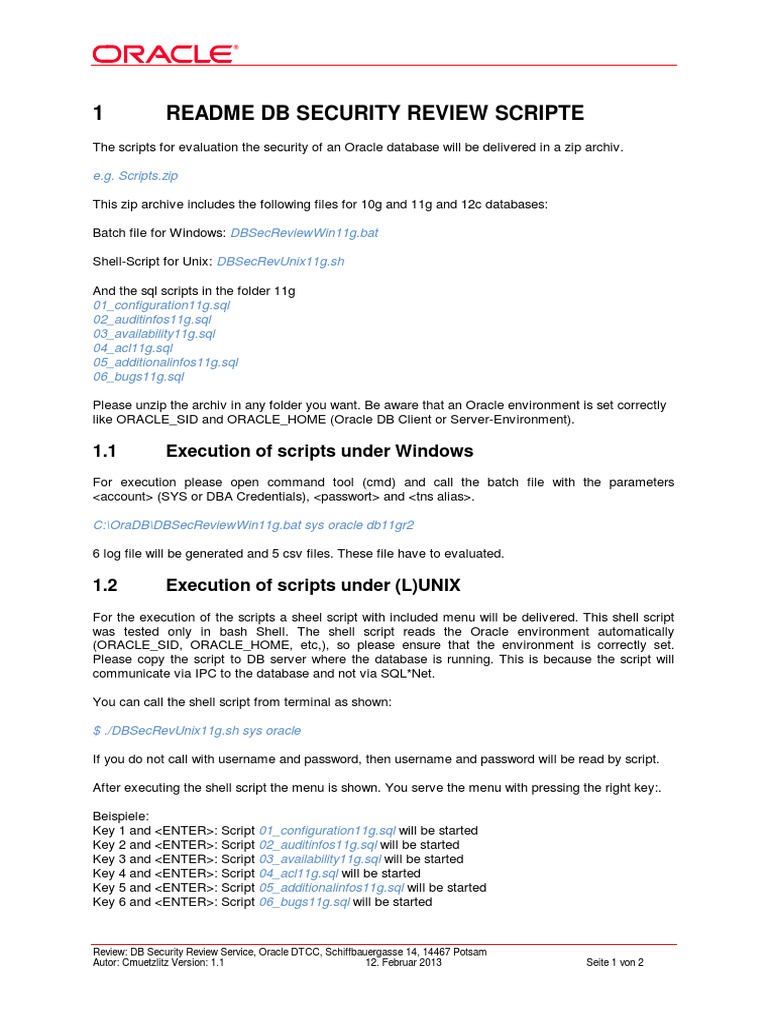 Dbsecreview Readme Pdf Pdf Oracle Database Scripting Language