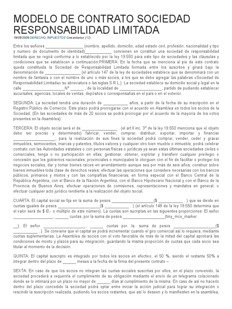 Modelo de Contrato Sociedad Responsabilidad Limitada | PDF | Sociedad de responsabilidad ...