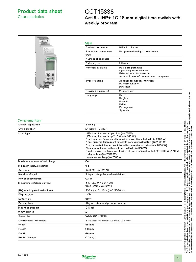 Schneider Timer CCT15838 | PDF | Fluorescent Lamp | Vacuum Tube
