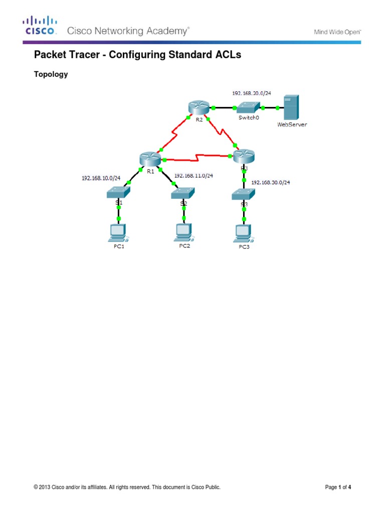9.2.1.10 Packet Tracer Configuring Standard ACLs Instructions | PDF | Router (Computing ...