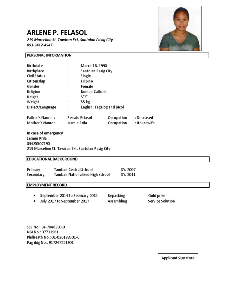 Resume of Arlene P. Felasol | PDF
