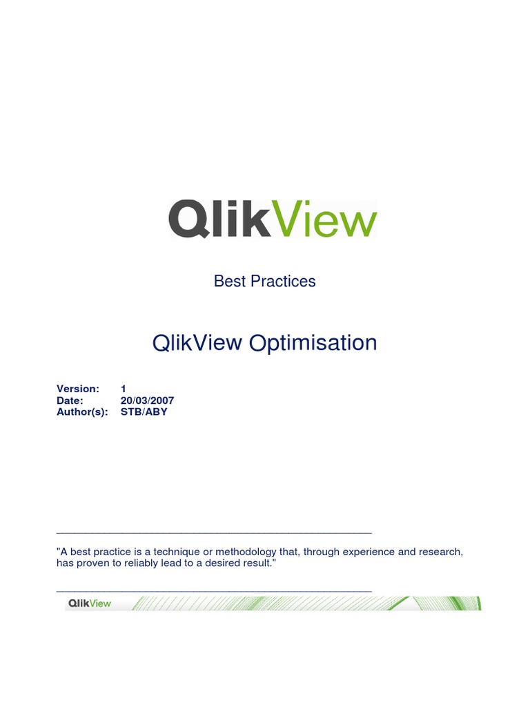 QlikView Optimisation Best Practices PDF | PDF | Data Model ...
