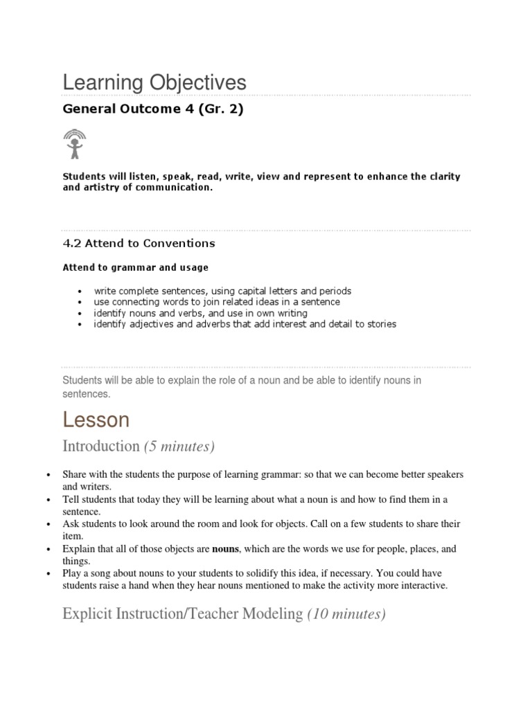 Noun Lesson Plan | PDF | Noun | Classroom