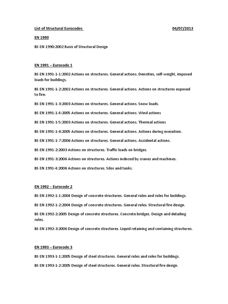 List of Structural Eurocodes | PDF | Building | Building Technology