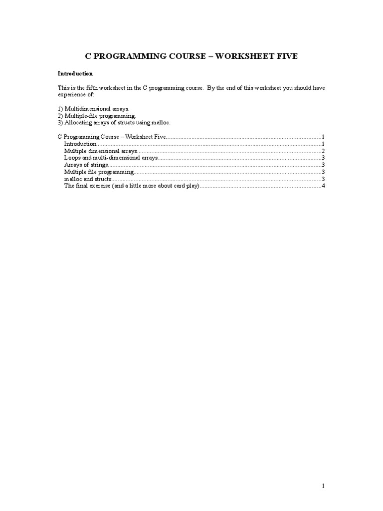 C Programming Course - Worksheet Five | PDF | Areas Of Computer Science ...