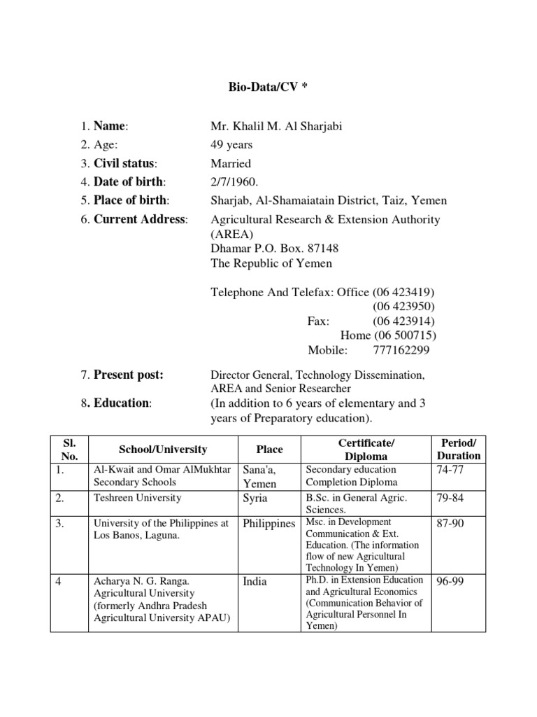 Khalil Alsharjabi Short en CV | PDF | Yemen | World Politics