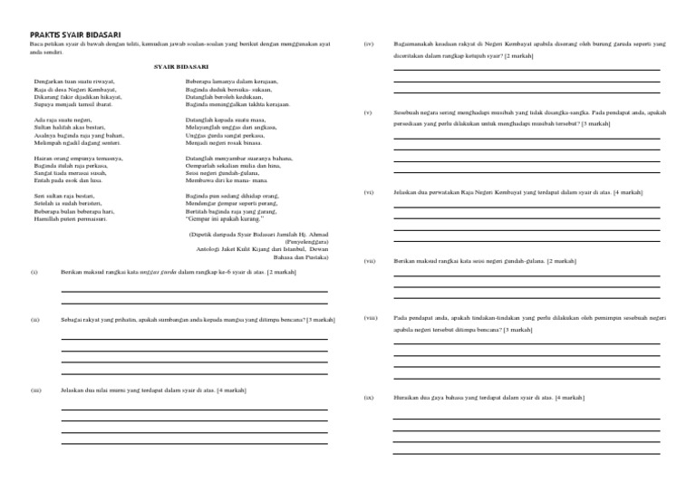 Syair Bidasari-Tingkatan 4 | PDF