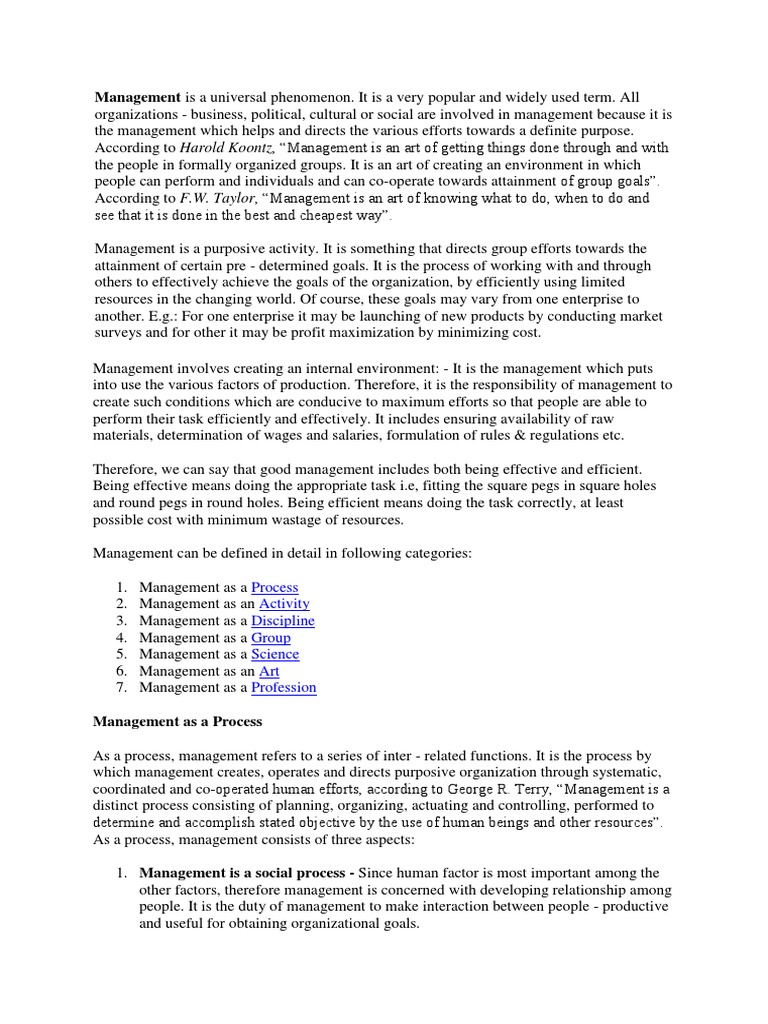 Management Is A Universal Phenomenon. It Is A Very Popular and Widely ...