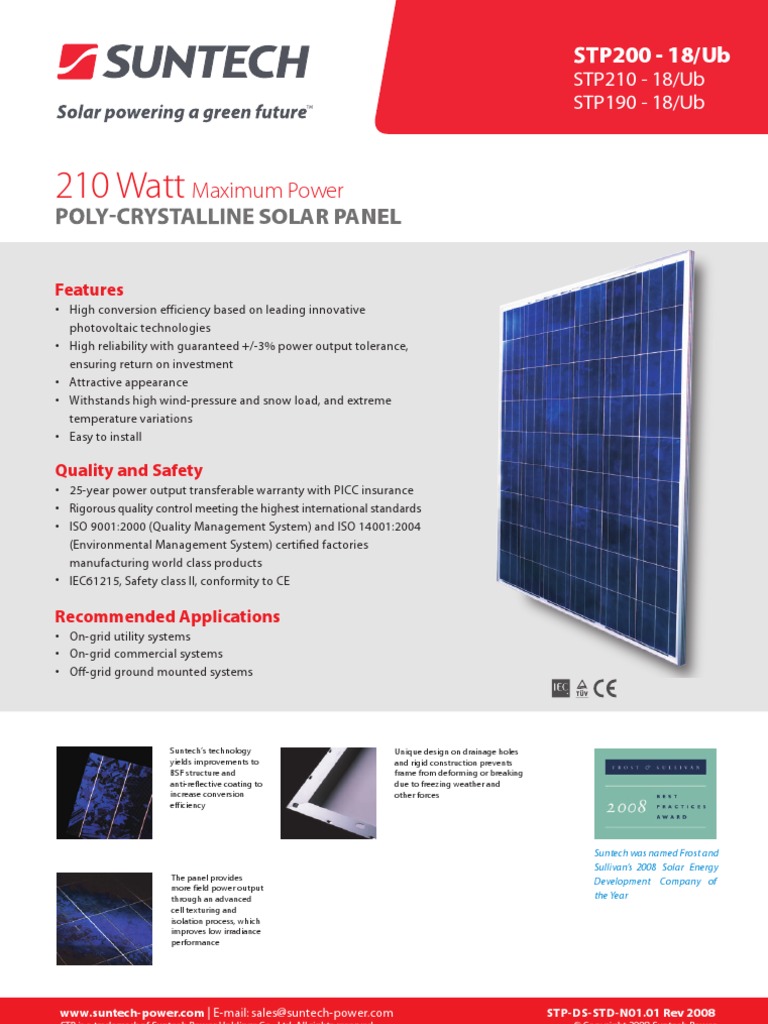 Suntech STP190-18Ub | Solar Panel | Photovoltaic System