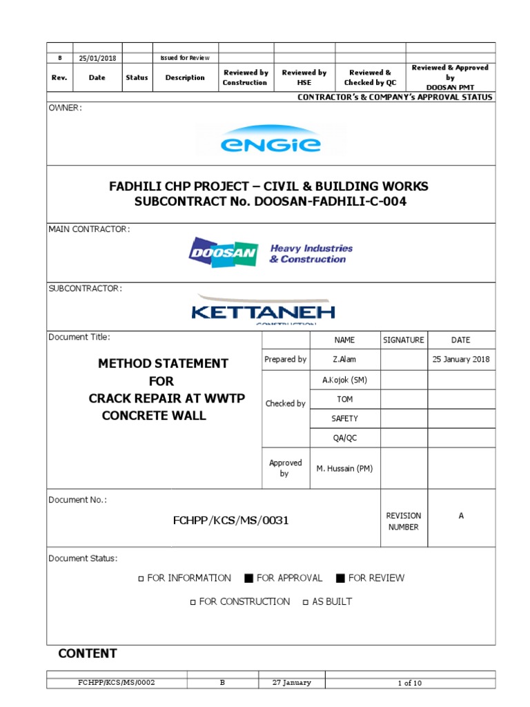 Crack Repair Method Statement | PDF | Concrete | Road Surface