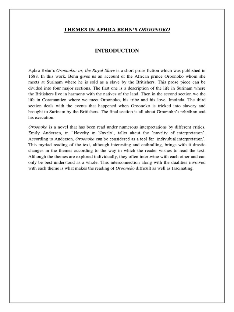 Themes in Aphra Behn's Oroonoko | PDF
