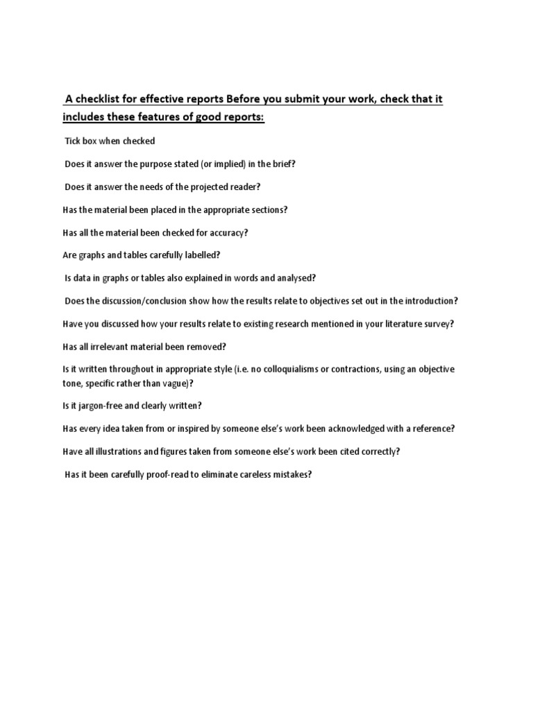 Effective Report Submission Checklist | PDF