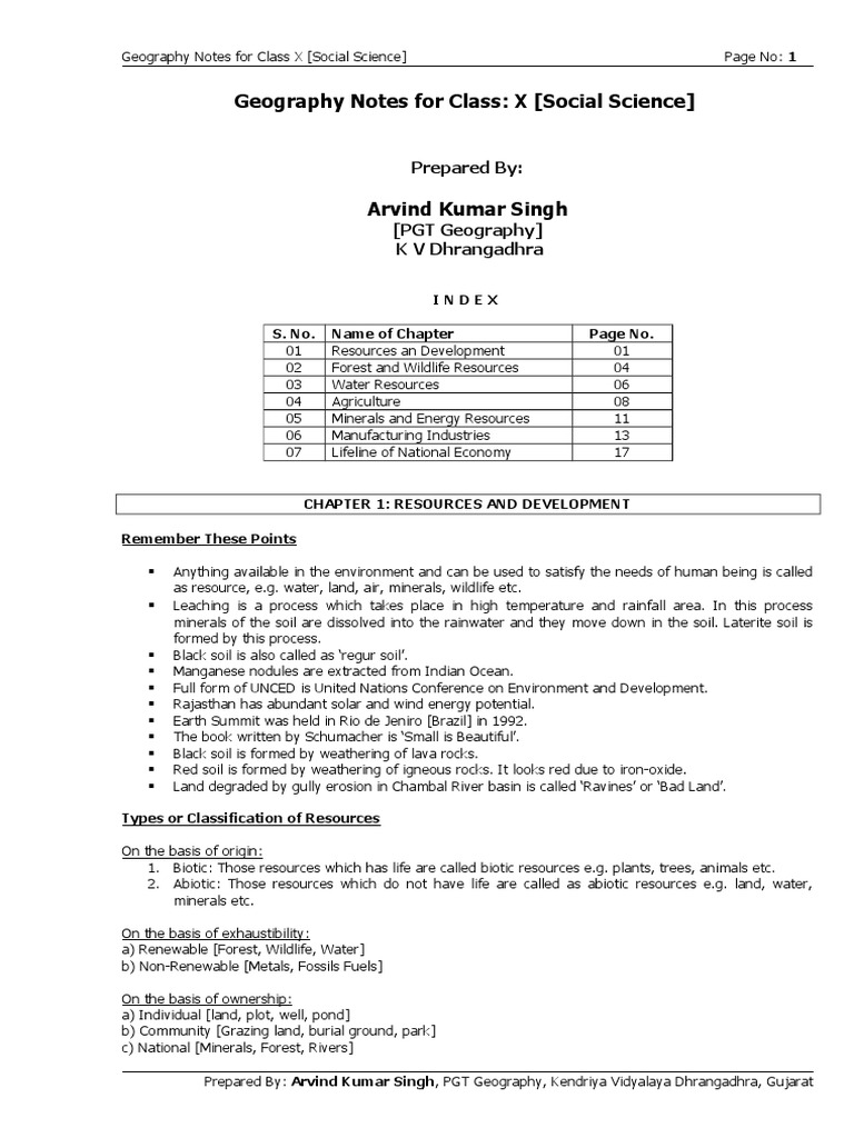 Geography Notes Class 10 | PDF | Agriculture | Erosion