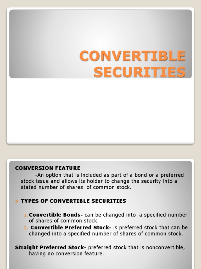 Convertible Securities | PDF | Convertible Bond | Stocks
