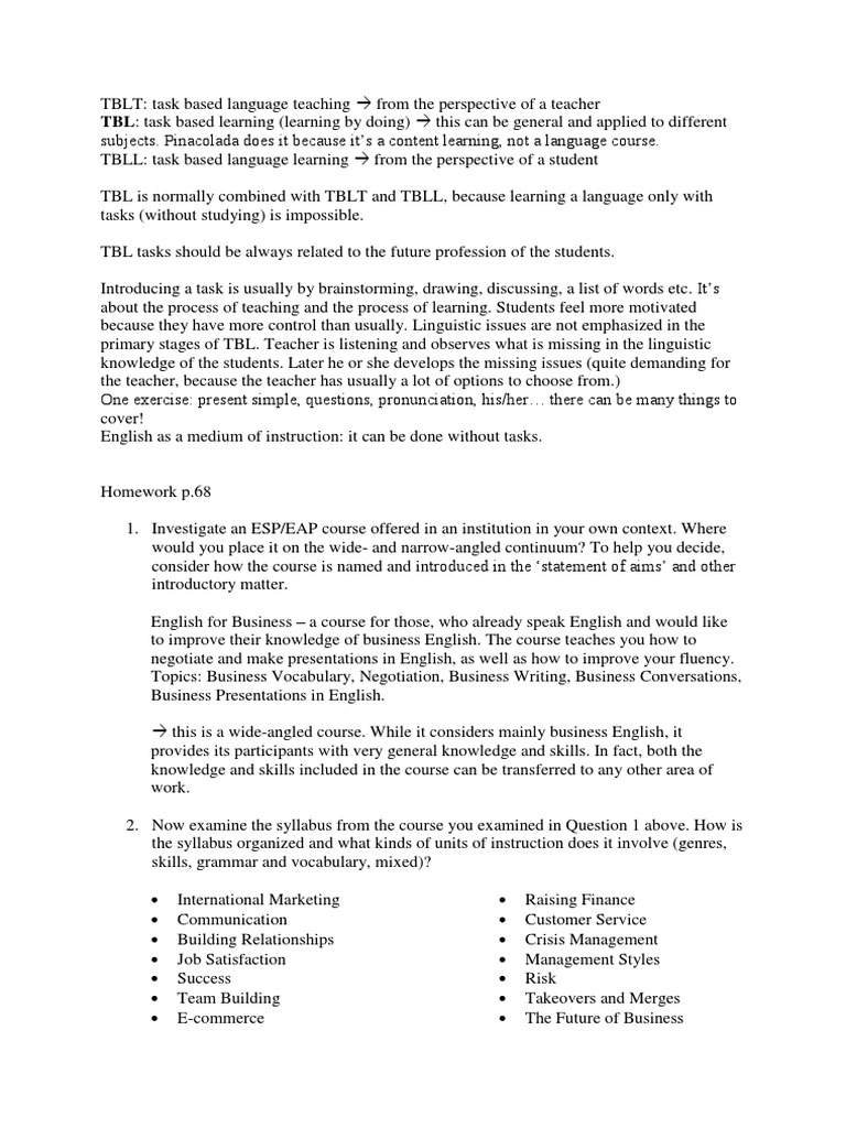 TBLT Class | PDF | Teachers | Cognition