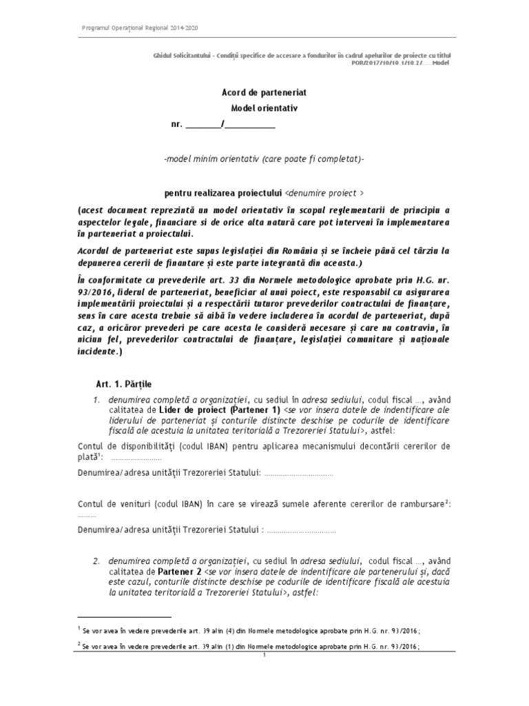Model- Acordul de Parteneriat